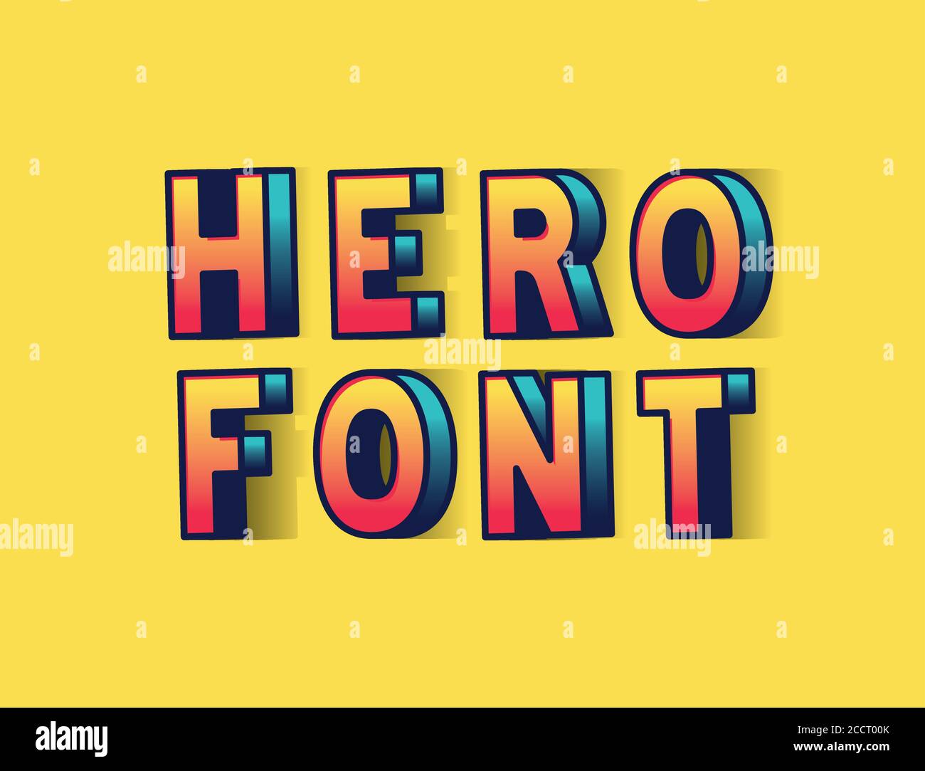 hero font lettering on yellow background design, typography retro and ...