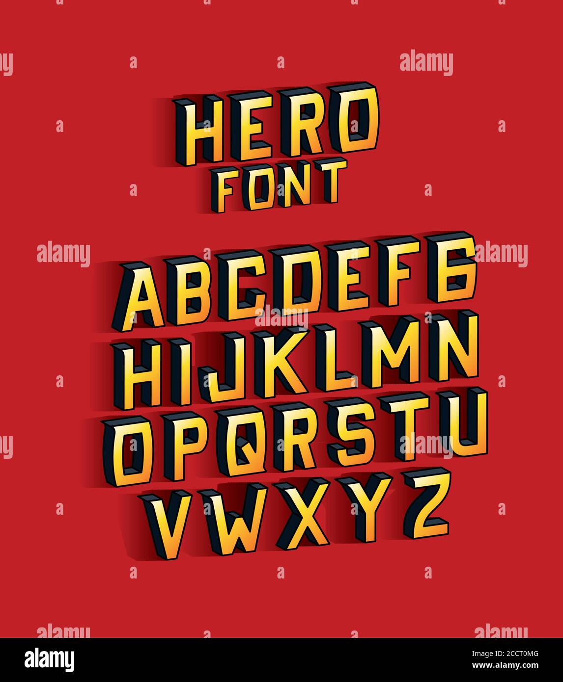 hero font lettering with alphabet on red background design, typography ...