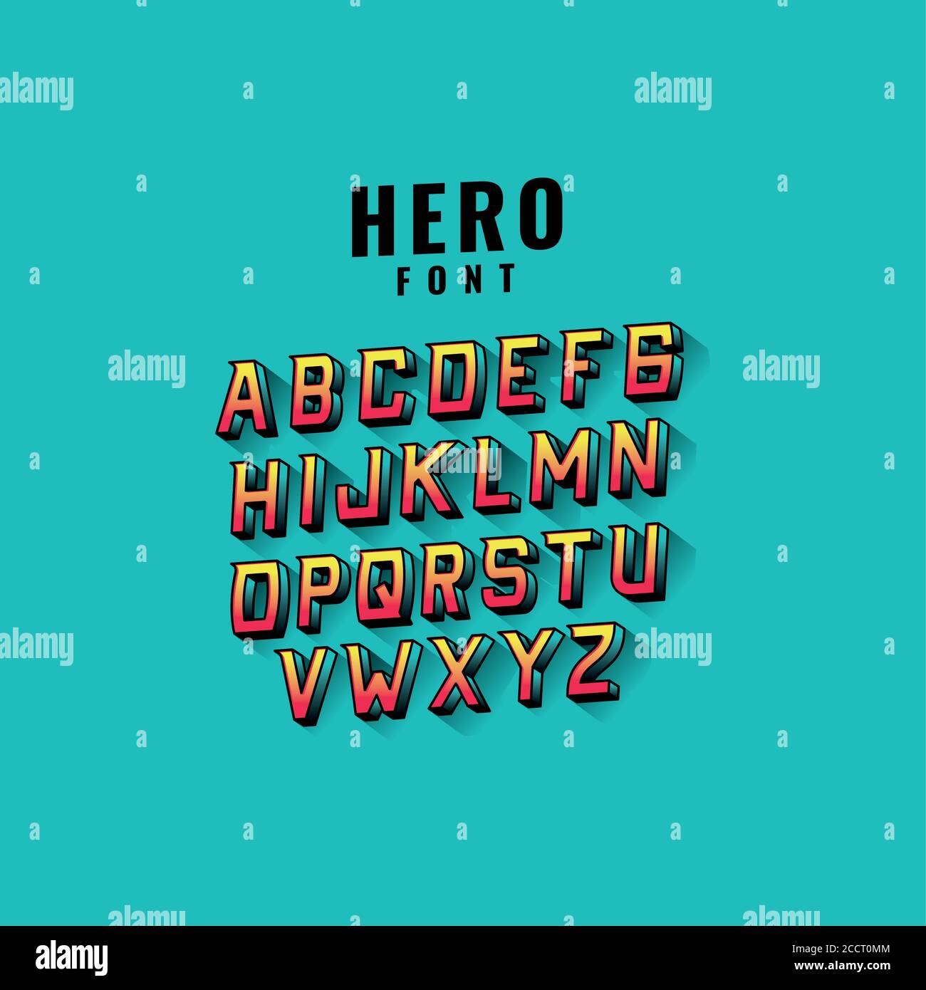 hero font lettering with alphabet on blue background design, typography ...