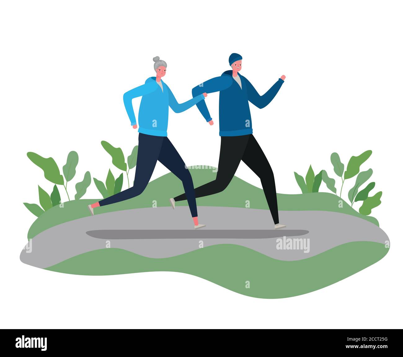 Senior woman and man cartoons with sportswear running at park design ...