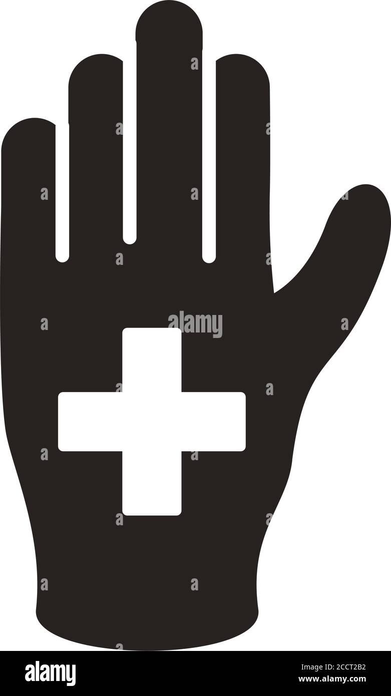 hand stop with medical cross symbol silhouette style vector ...