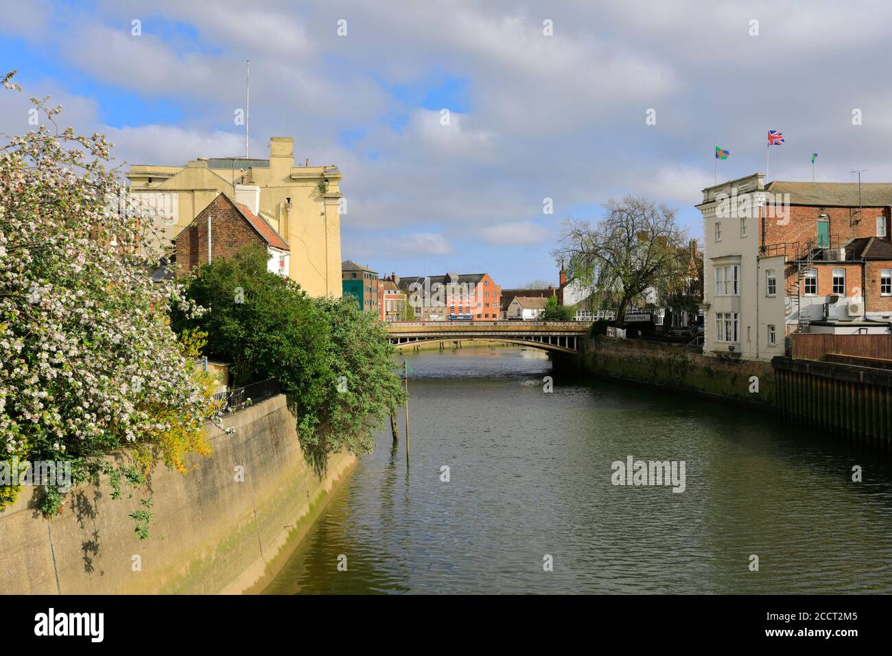 View of the Assembly Rooms and town bridge, river Witham, Boston town ...