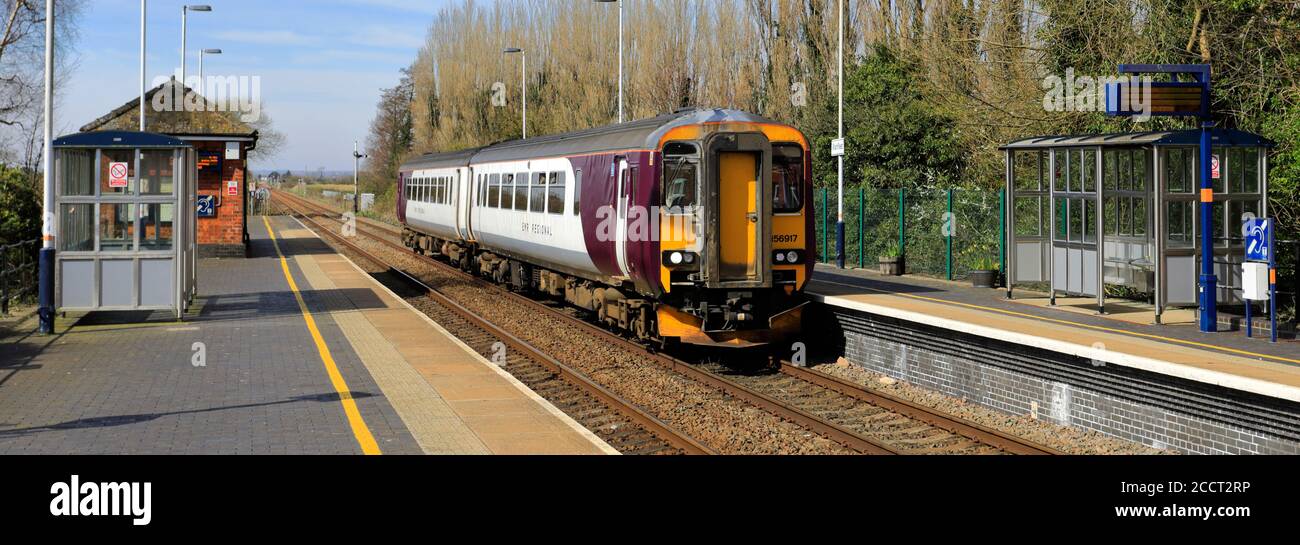 156 917 East Midlands Regional train, Wainfleet All Saints station, East Lindsey district ...