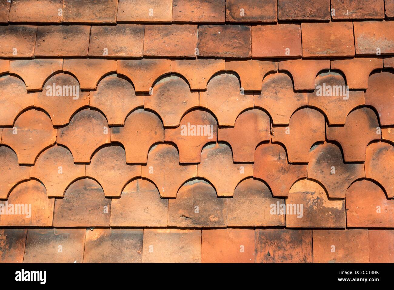 A full frame photograph of decorative roof tiles on a building in ...