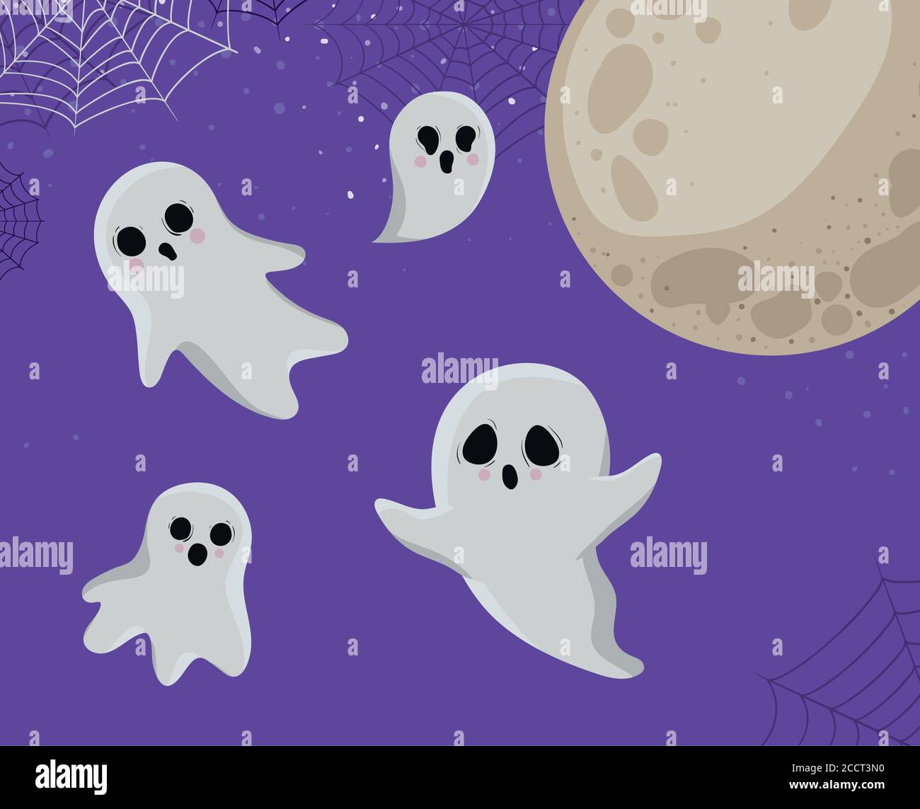 Halloween ghosts cartoons with moon design, Holiday and scary theme ...