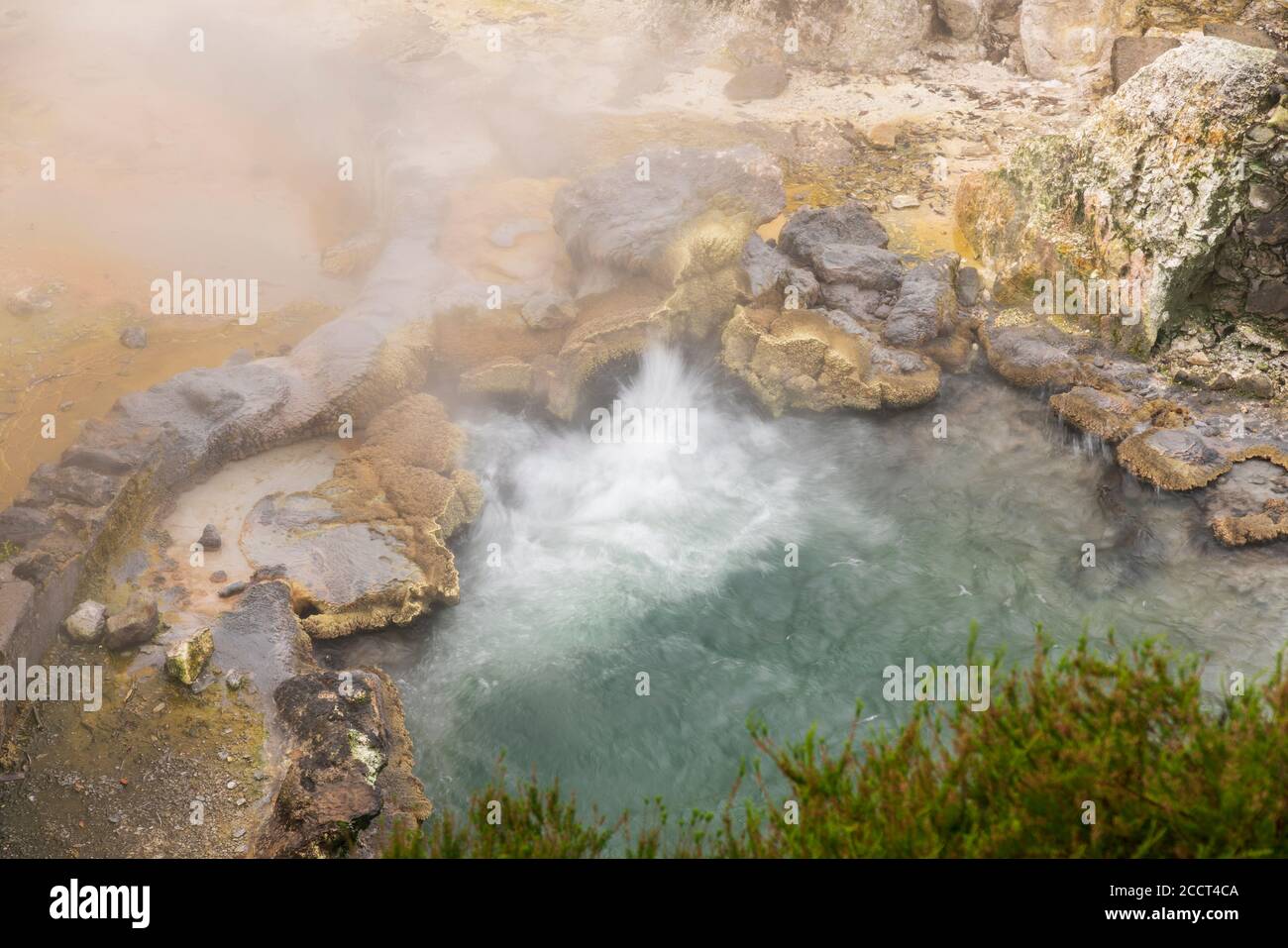 Hot thermal springs in Furnas village, Sao Miguel island, Azores ...
