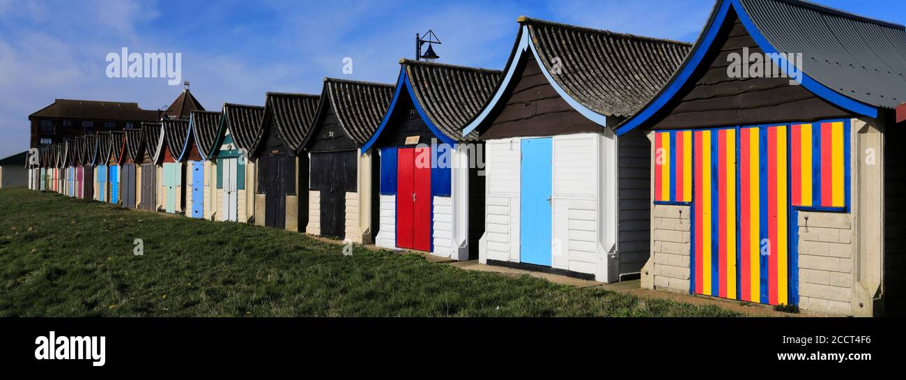 Colourful Beachuts on the promenade, Mablethorpe town, East Lindsey ...
