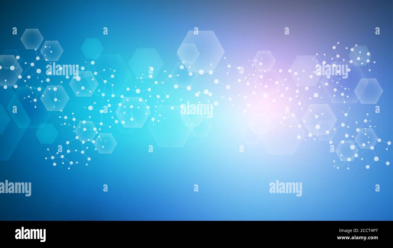 Science network pattern, connecting lines and dots. Technology hexagons ...