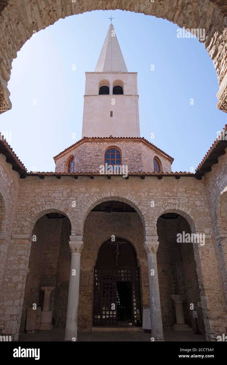atrium and belfry of Euphrasian Basilica, UNESCO world heritage, Porec ...