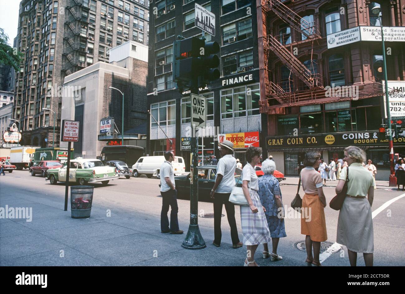Street scene in Chicago financial center, Illinois, USA, 1970s Stock ...