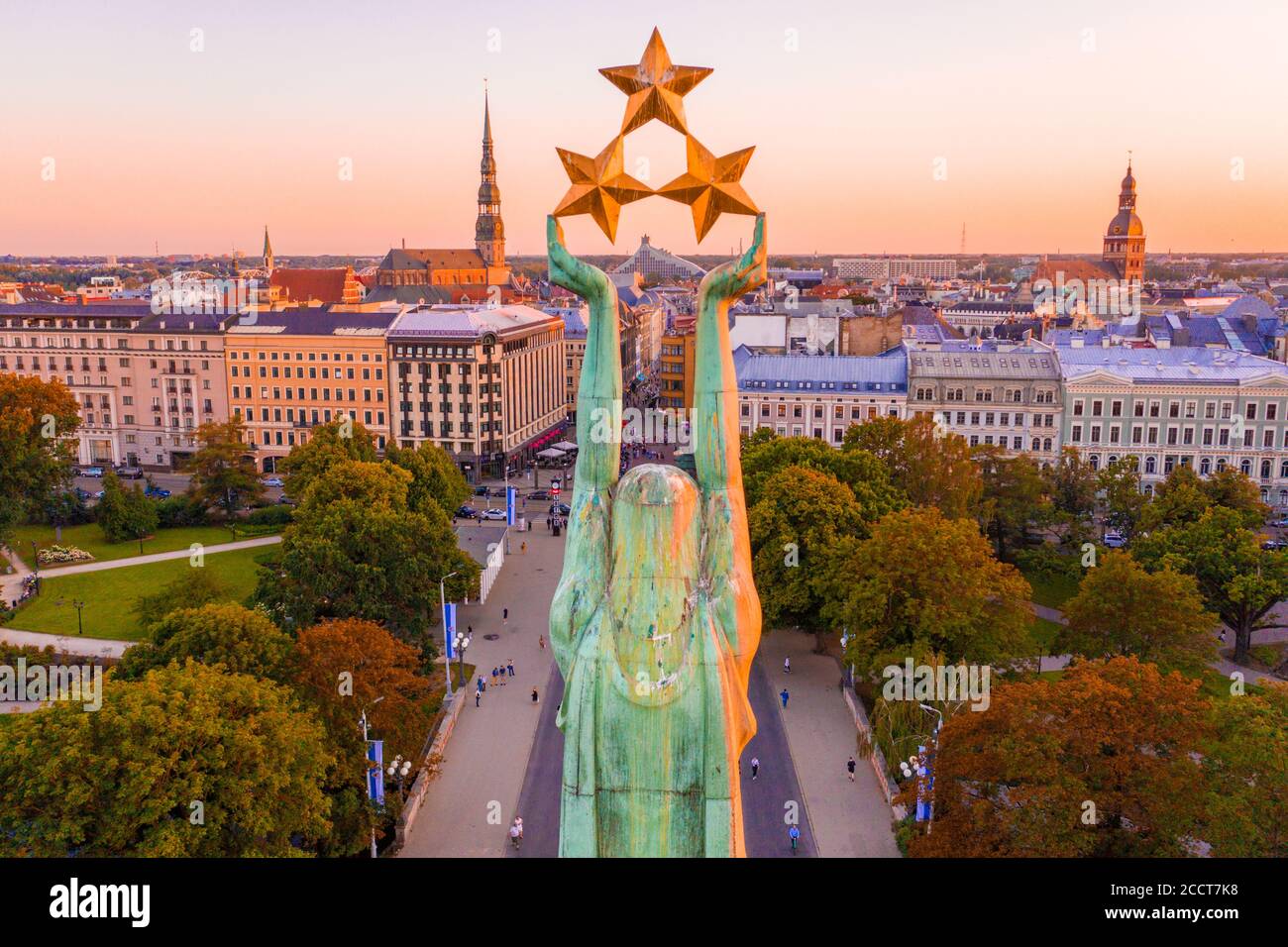 Amazing Aerial View of the Statue of Liberty Milda in Riga, Latv Stock ...