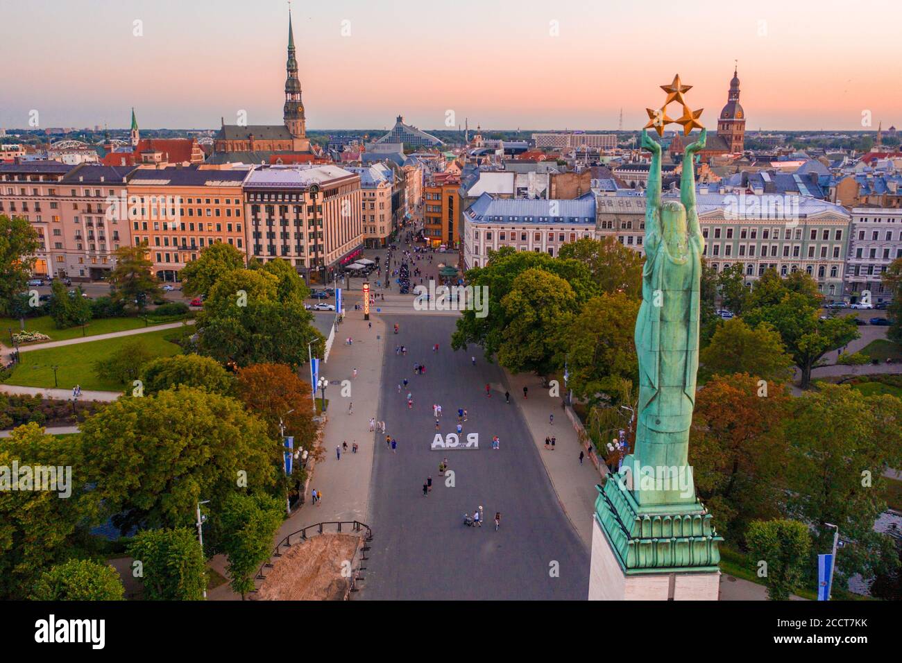 Amazing Aerial View of the Statue of Liberty Milda in Riga, Latv Stock ...