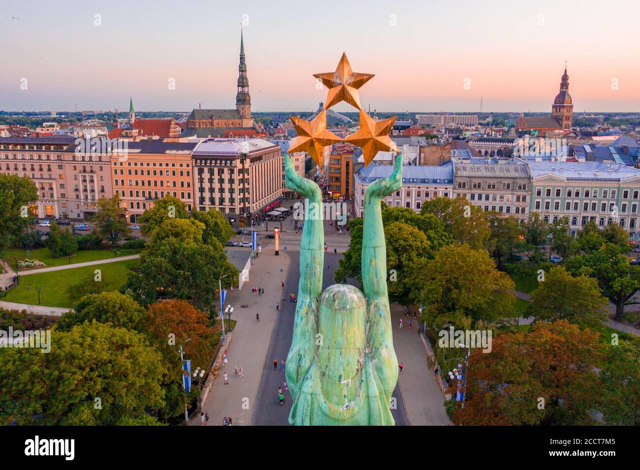 Amazing Aerial View of the Statue of Liberty Milda in Riga, Latv Stock ...