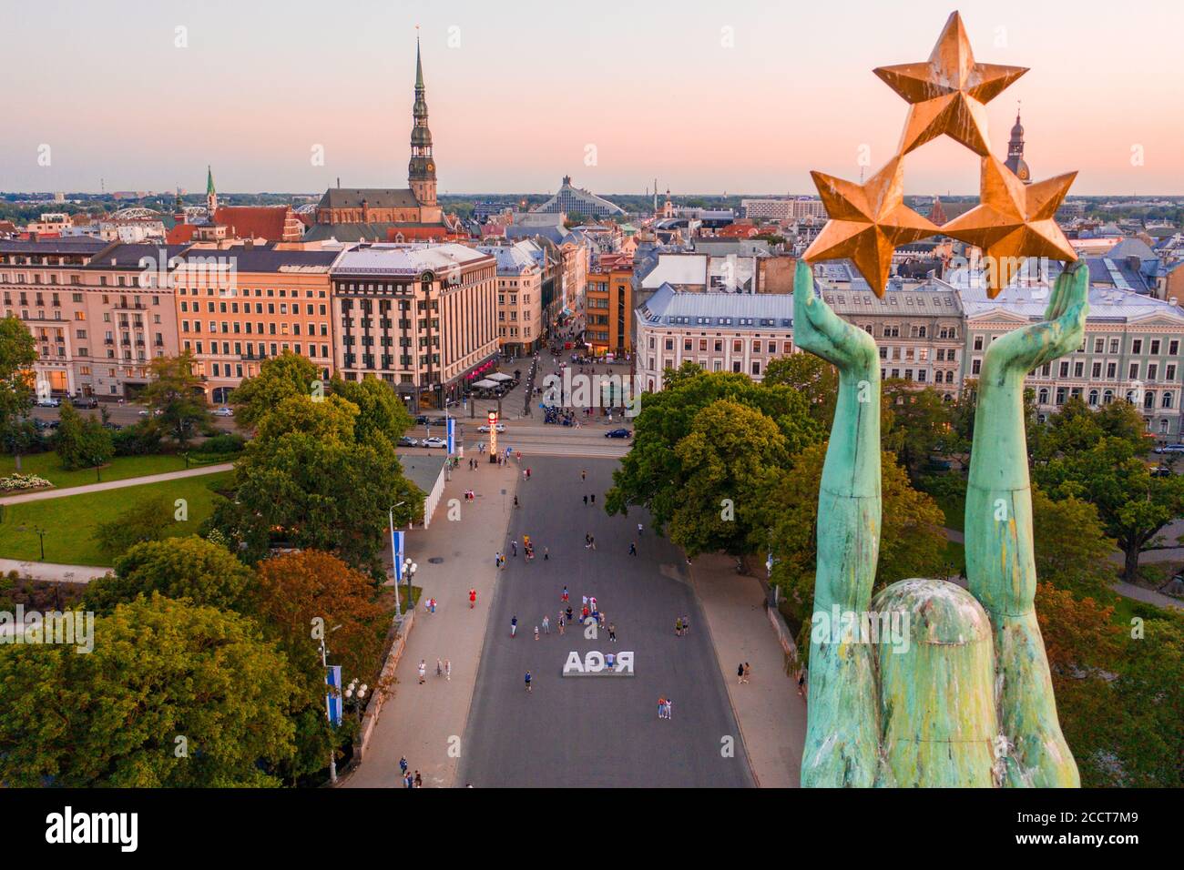 Amazing Aerial View of the Statue of Liberty Milda in Riga, Latv Stock ...