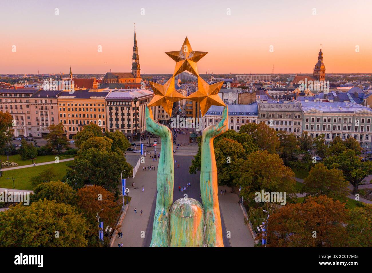 Amazing Aerial View of the Statue of Liberty Milda in Riga, Latv Stock ...