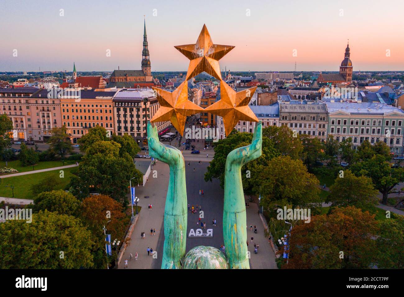 Amazing Aerial View of the Statue of Liberty Milda in Riga, Latv Stock ...