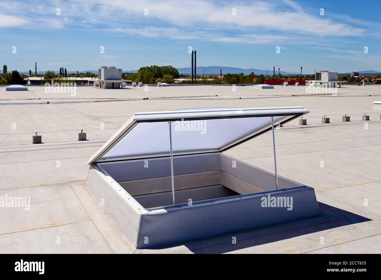 open roof window on the industrial hall Stock Photo - Alamy