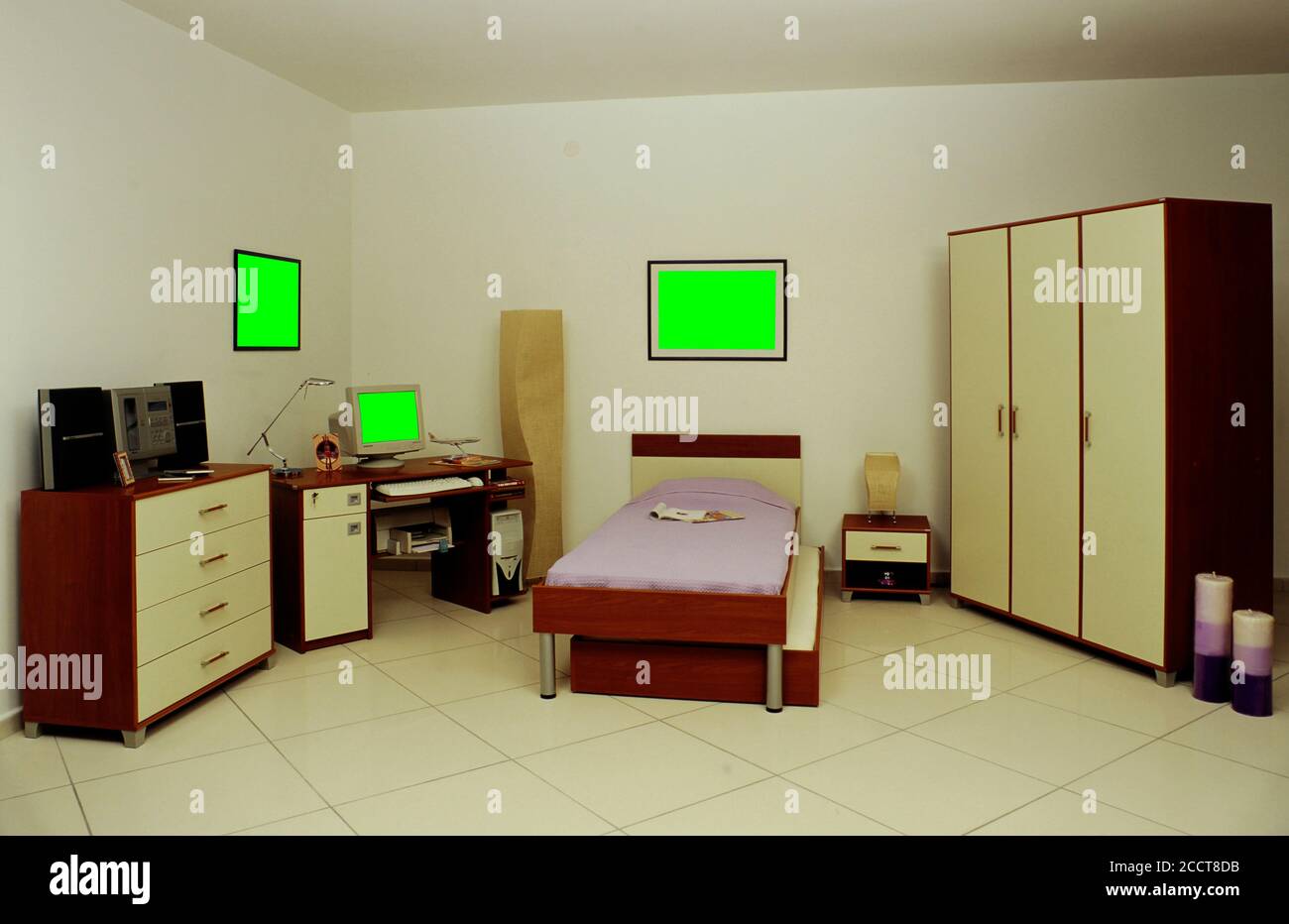 Desk, library, bed and wardrobe for children's rooms. Children study ...