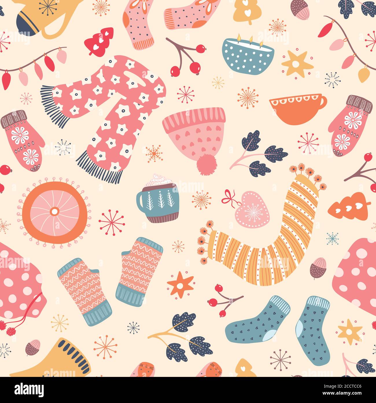 Autumn Hygge pattern design . Vector winter and Fall seamless repeat ...