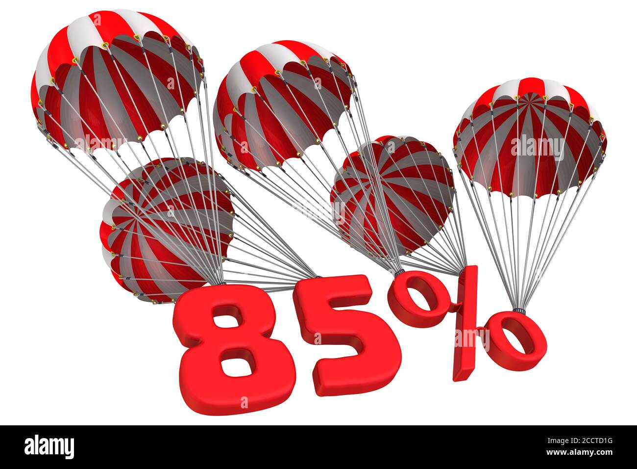 Eighty five percent is falling down on parachutes. Isolated. 3D ...