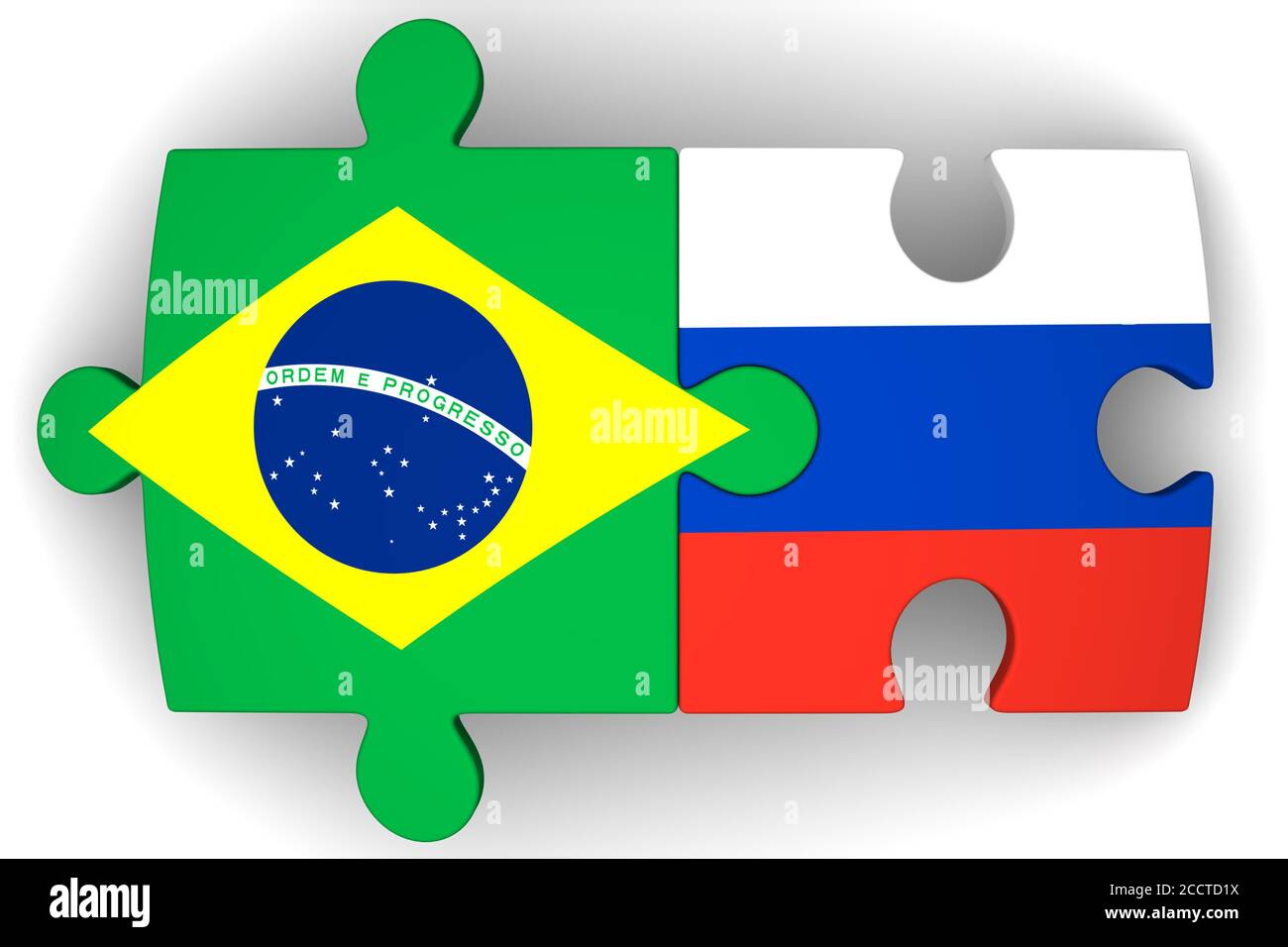 Puzzles with flags of the Russian Federation and Brazil on a white ...