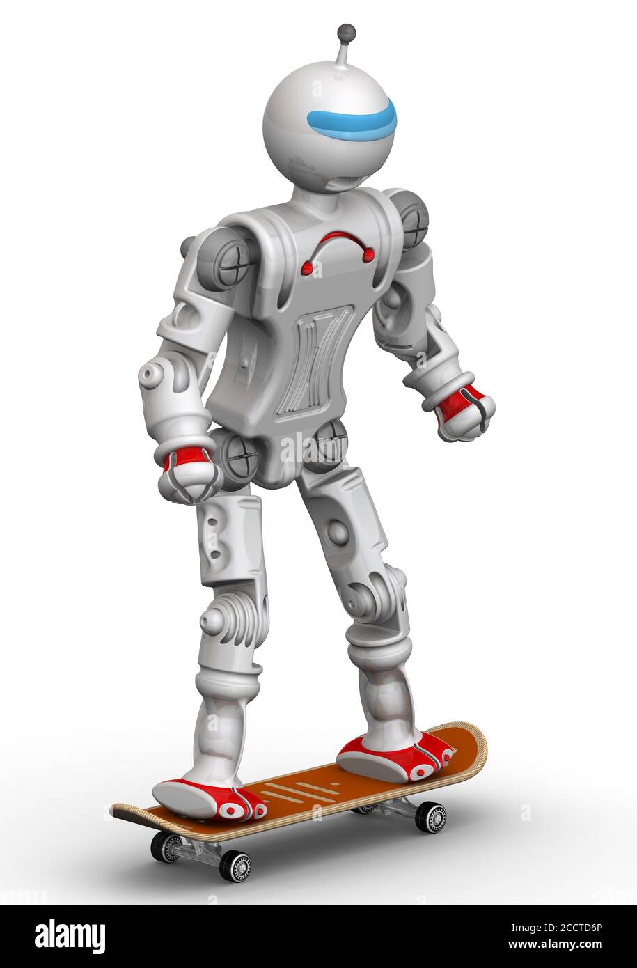 Cyborg on a skateboard. Humanoid robot on a skateboard. 3D illustration ...