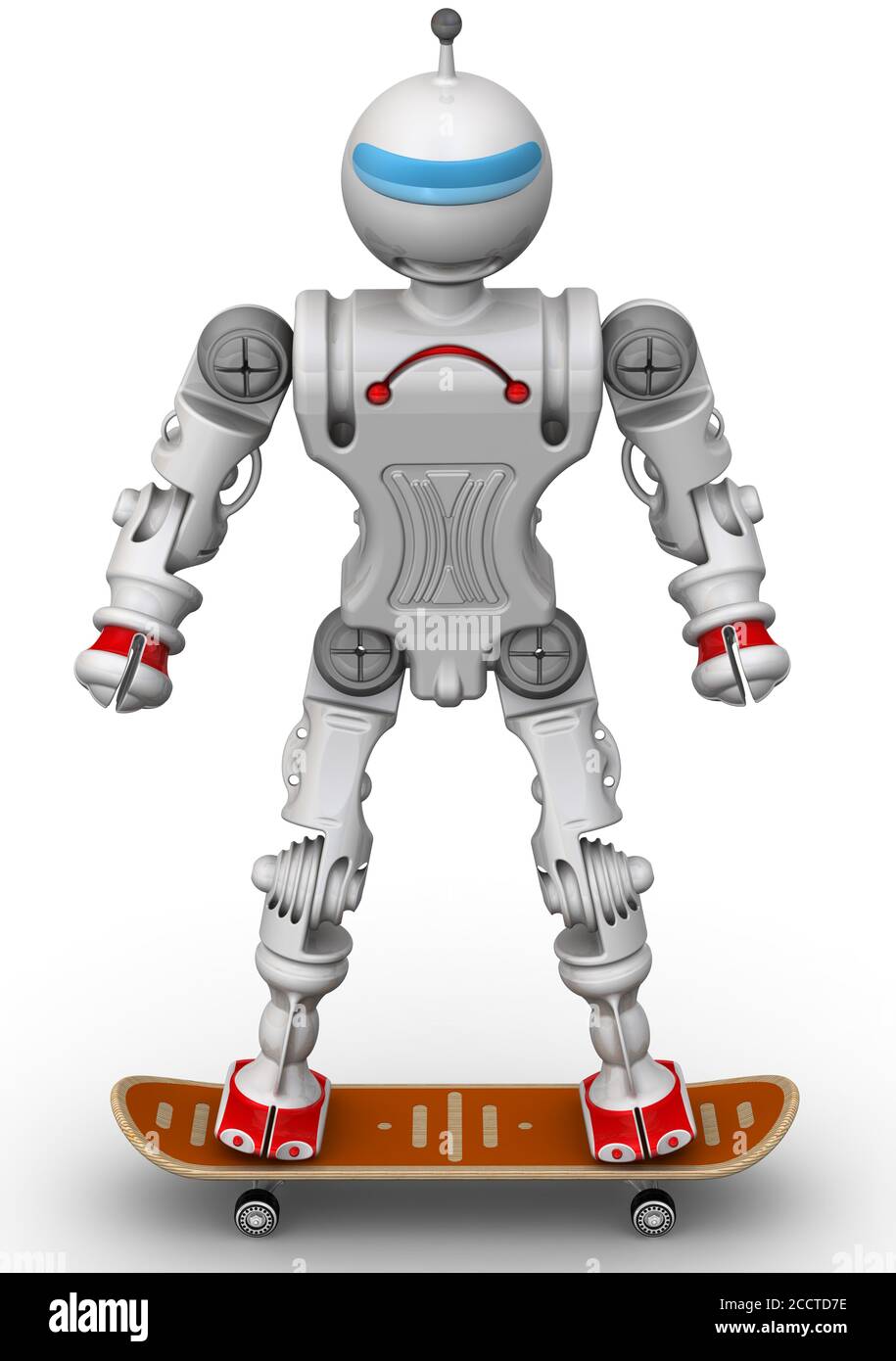 Cyborg on a skateboard. Humanoid robot on a skateboard. 3D illustration ...