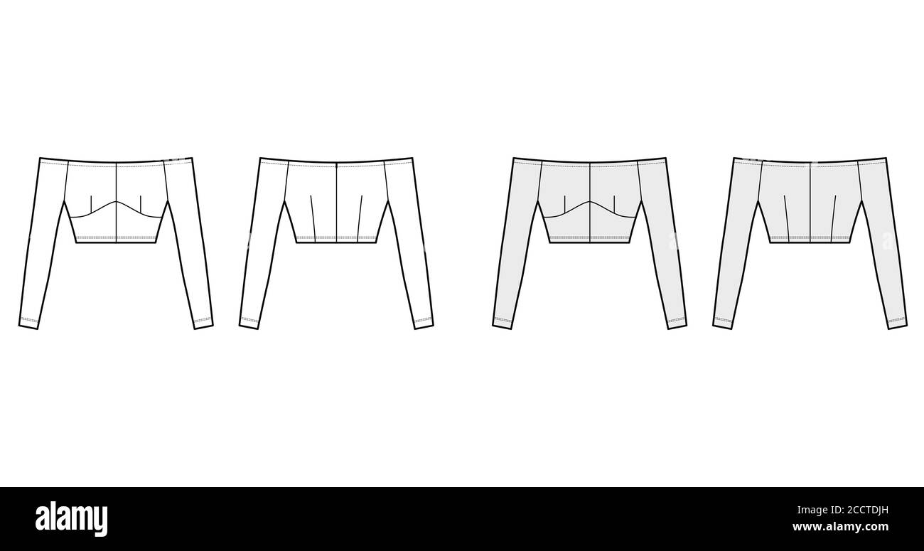 Off-the-shoulder top technical fashion illustration with close fit ...