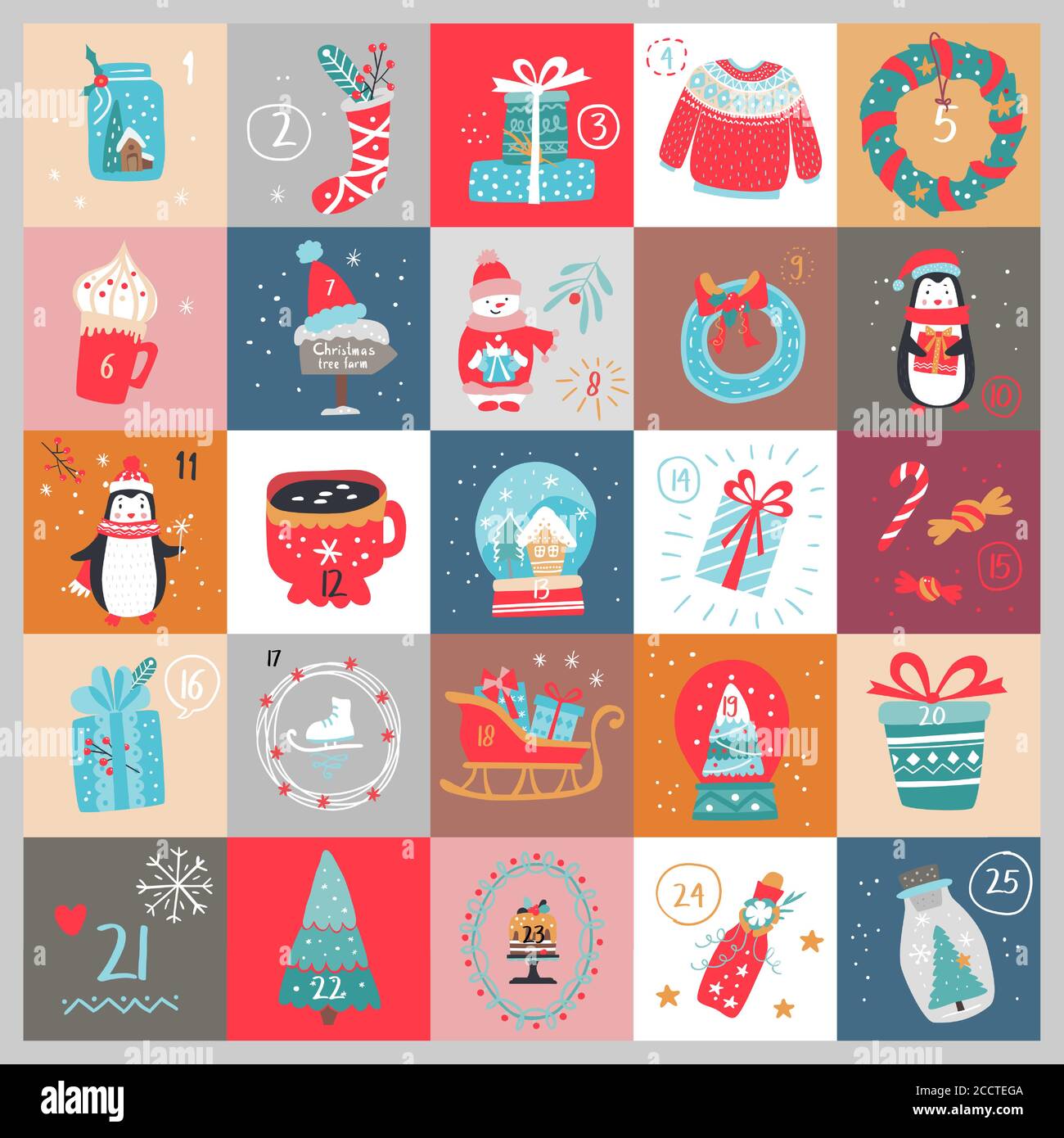 Christmas advent calendar. Vector Winter holidays illustration Stock ...