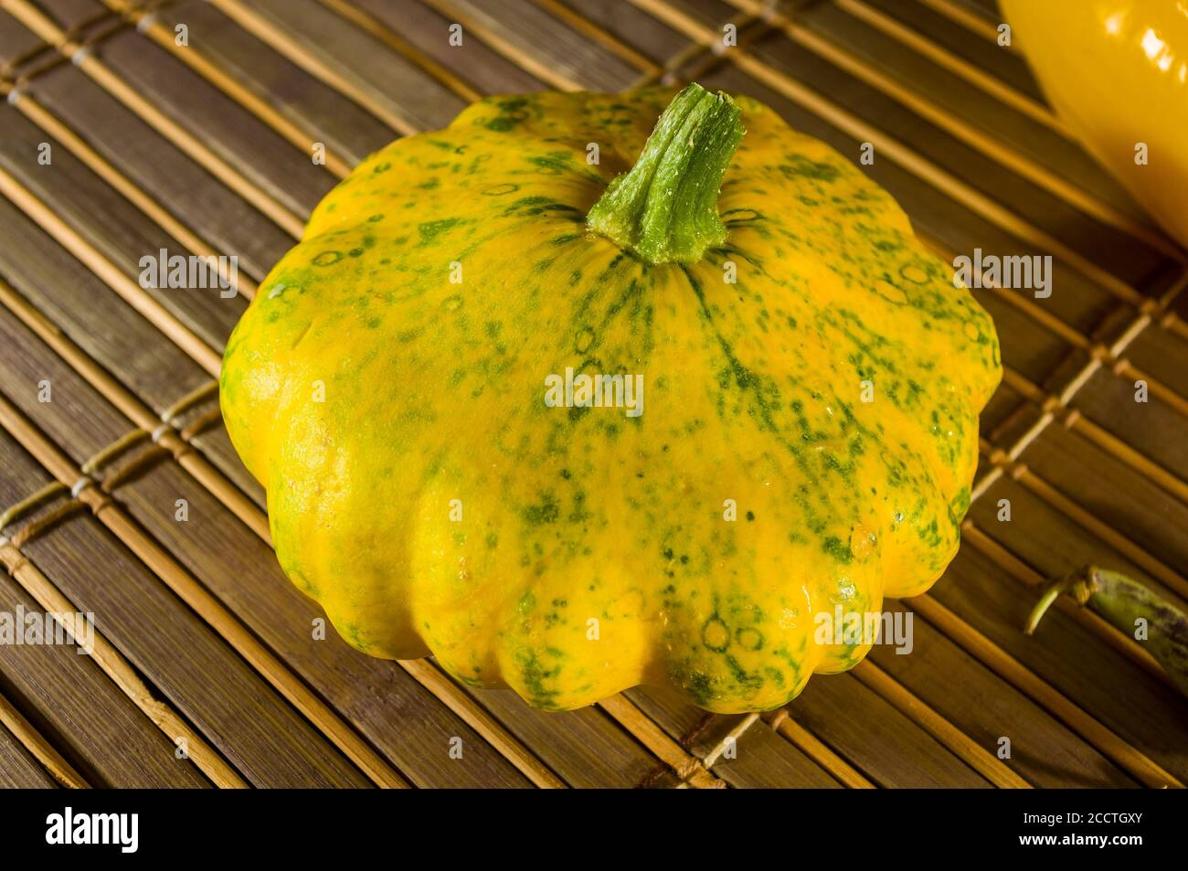 Autumn still life - small spotted squash, asparagus beans, purple Basil ...