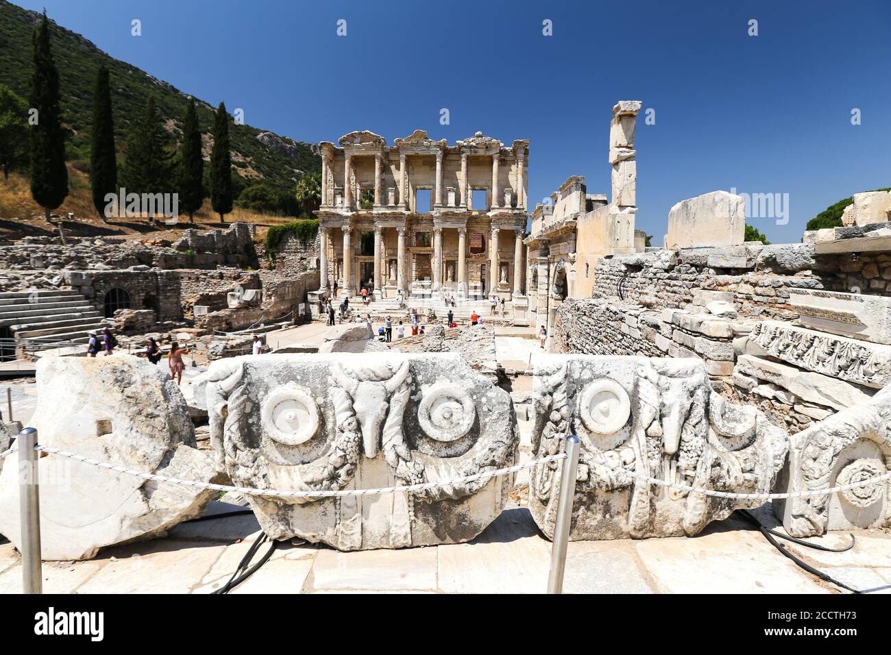 IZMIR, TURKEY - AUGUST 11, 2020: People visit Library of Celsus in ...