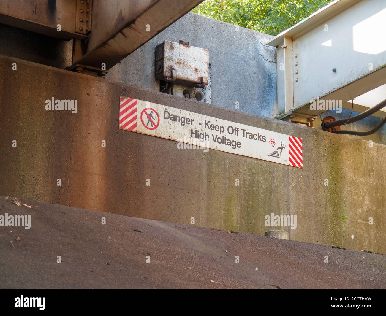 High voltage warning. CTA Blue Line overpass, Des Plaines Avenue ...