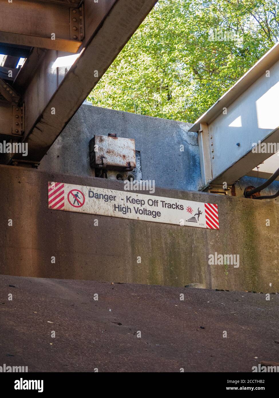 High voltage warning. CTA Blue Line overpass, Des Plaines Avenue ...