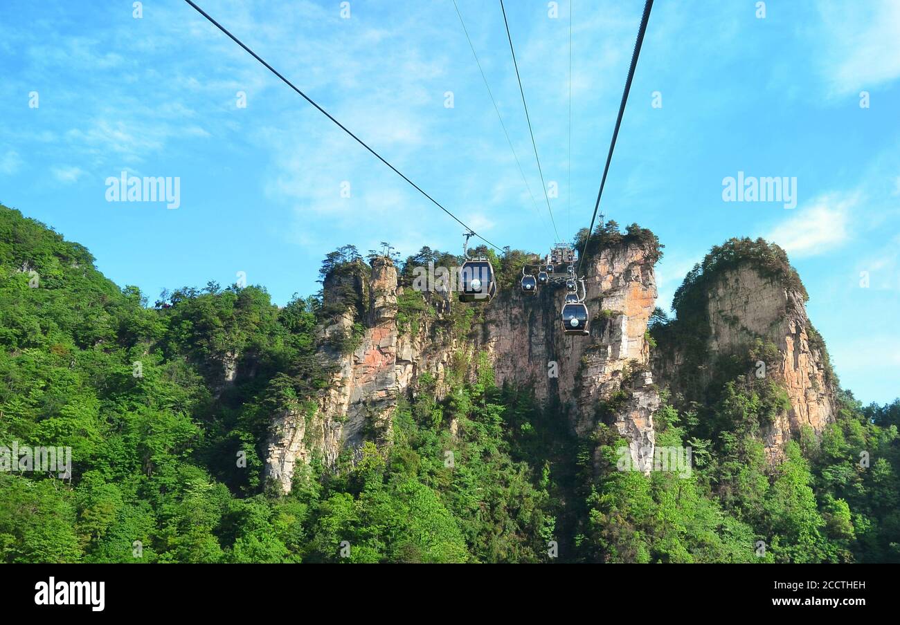 Zhangjiajie, China - May 12, 2017: Cable car in Wulingyuan in ...