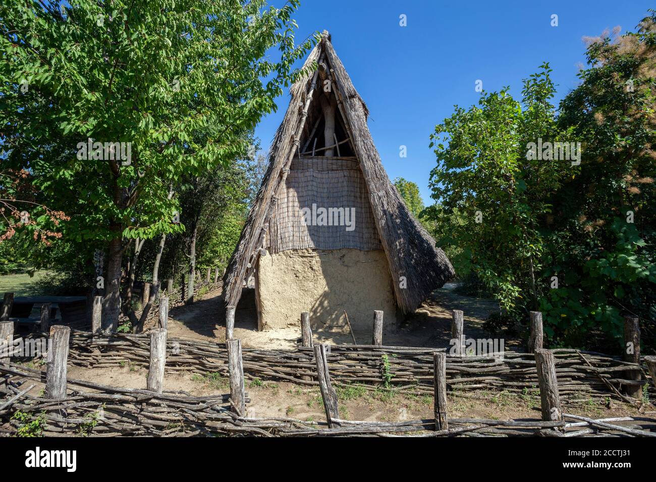 Iron age house at the Archeological park in Szazhalombatta, Hungary ...
