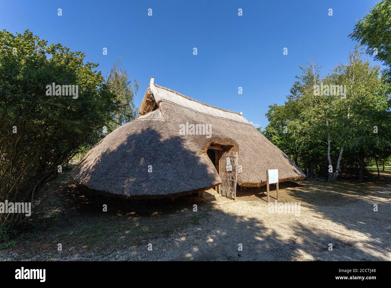 Iron age house at the Archeological park in Szazhalombatta, Hungary ...