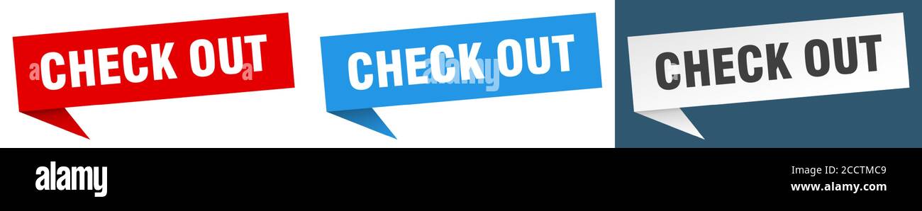 check out banner sign. check out speech bubble label set Stock Vector ...