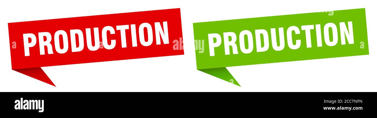 production banner sign. production speech bubble label set Stock Vector ...
