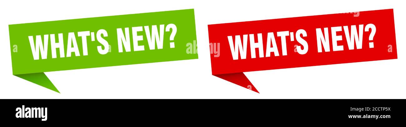 what's new? banner sign. what's new? speech bubble label set Stock ...