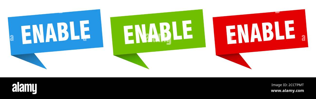enable banner sign. enable speech bubble label set Stock Vector Image ...