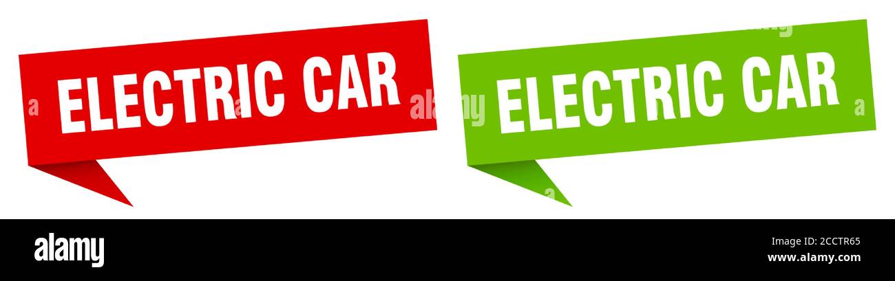 electric car banner sign. electric car speech bubble label set Stock ...