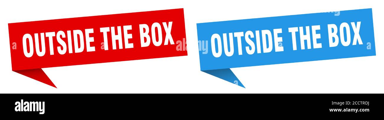 outside the box banner sign. outside the box speech bubble label set ...