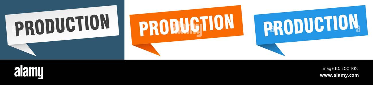 production banner sign. production speech bubble label set Stock Vector ...