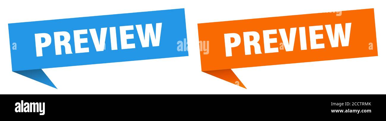 preview banner sign. preview speech bubble label set Stock Vector Image ...