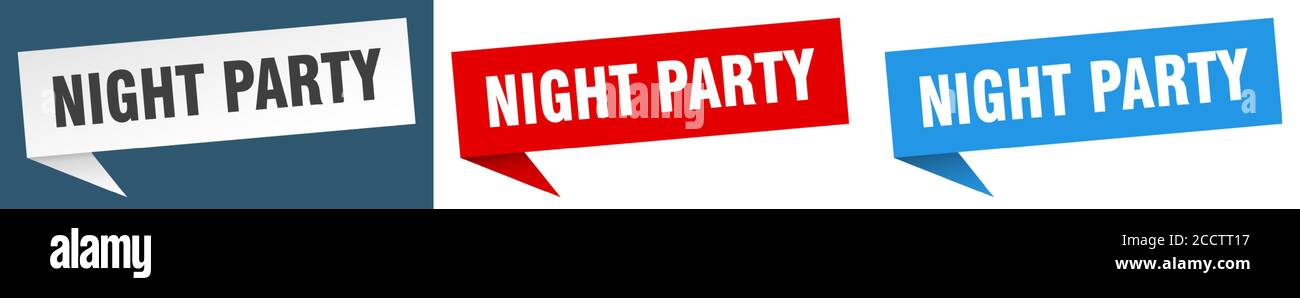 night party banner sign. night party speech bubble label set Stock ...