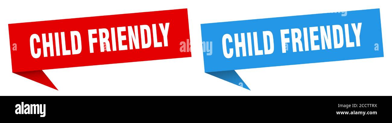 child friendly banner sign. child friendly speech bubble label set ...