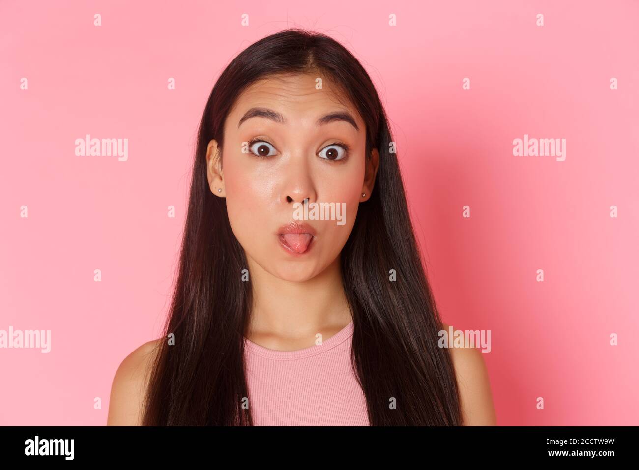 Beauty, fashion and lifestyle concept. Close-up of cute and silly ...