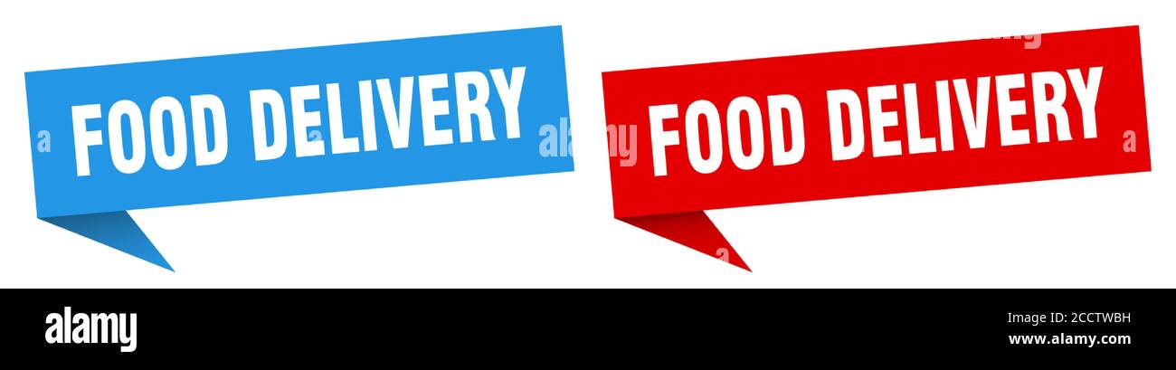 food delivery banner sign. food delivery speech bubble label set Stock ...