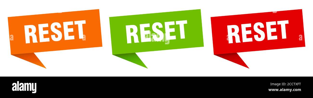 reset banner sign. reset speech bubble label set Stock Vector Image ...