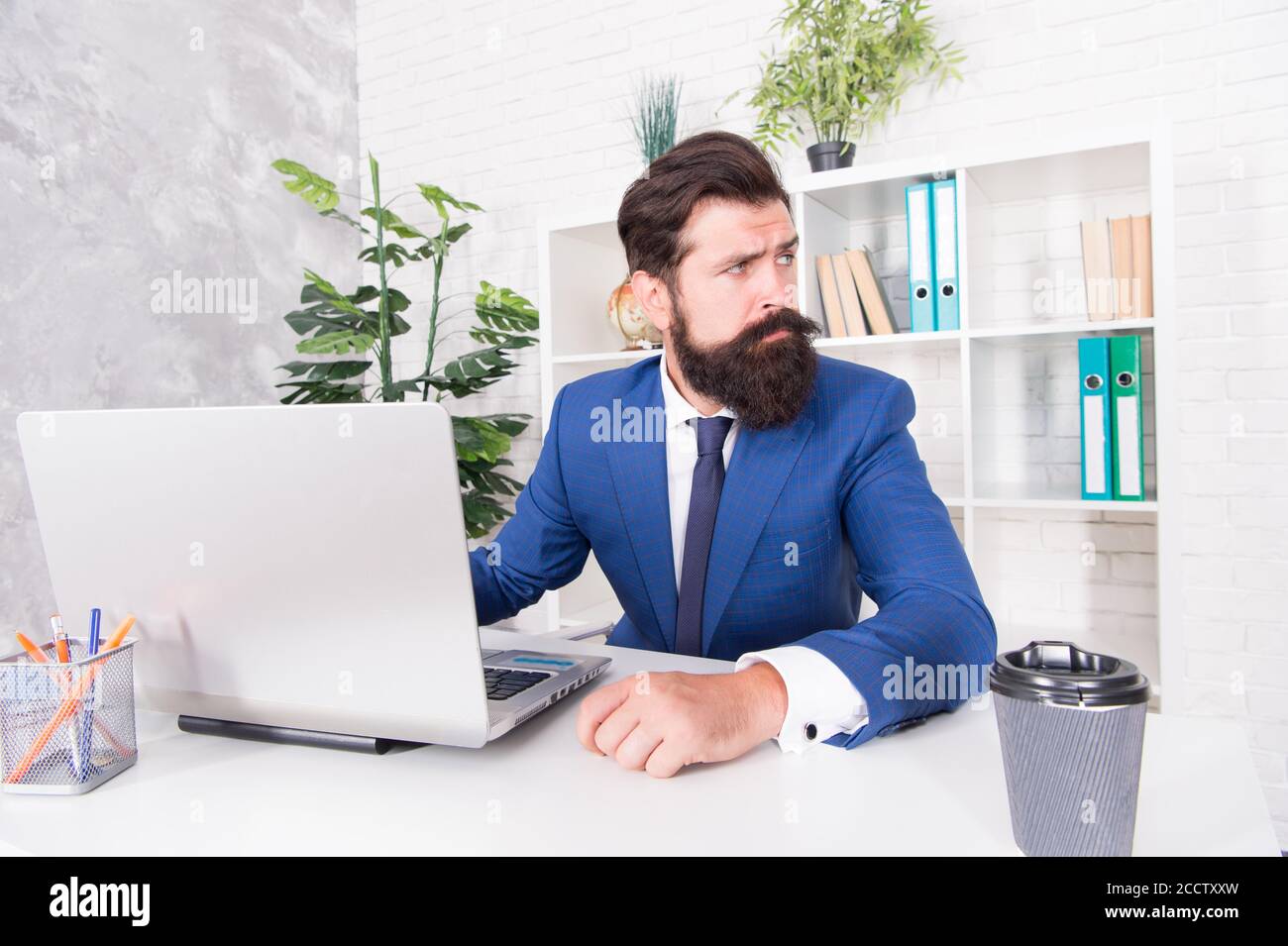 Man inspired manager work online laptop, dreaming big concept Stock ...